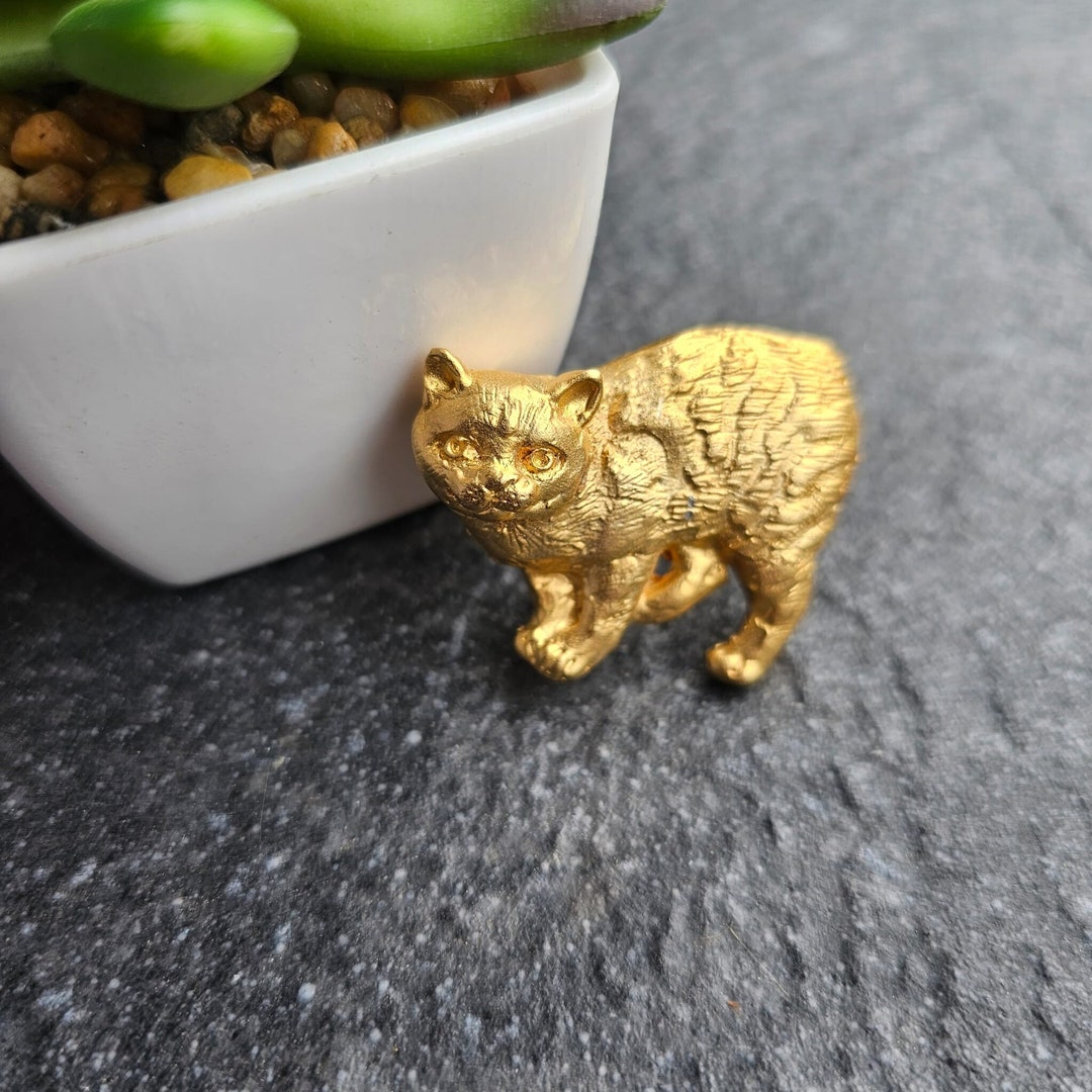 Manx Cat 24k Yellow Gold Plated Brooch, Manx Cat Tieclip, Manx Cat ...