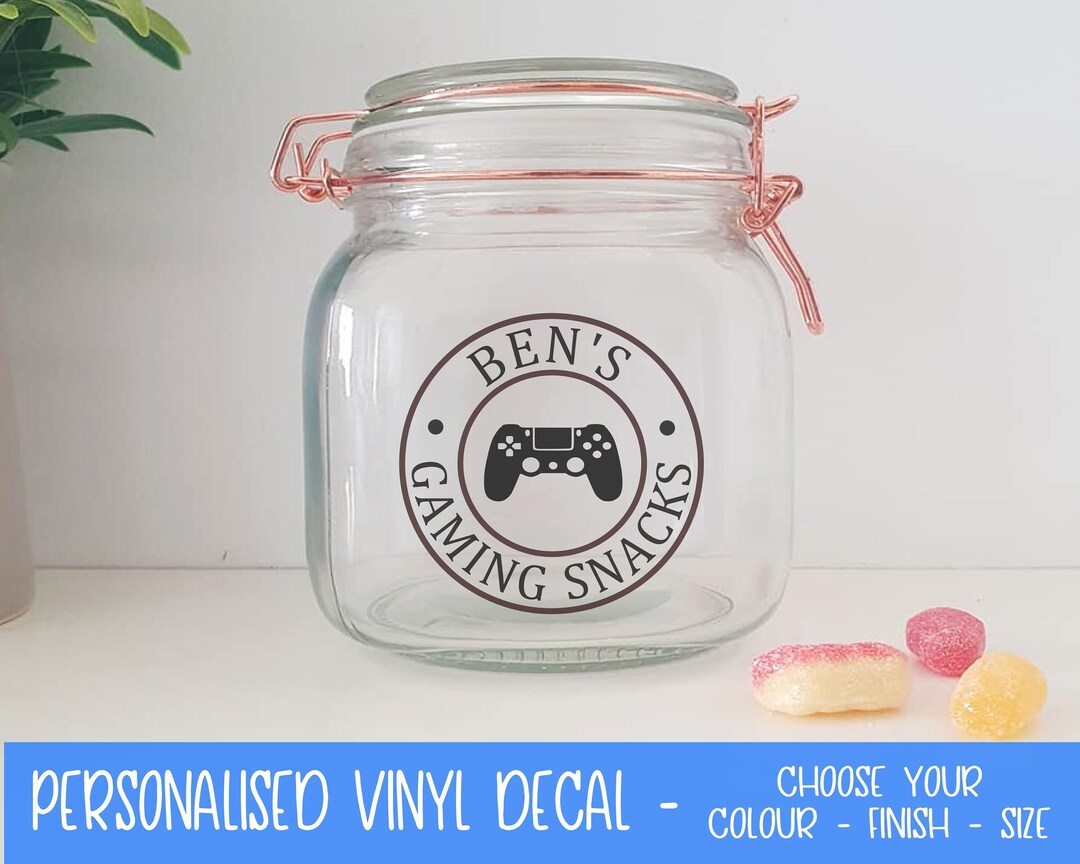 Personalised Gaming Snacks Jar Sticker Vinyl Decal Sticker Gamer Gift ...
