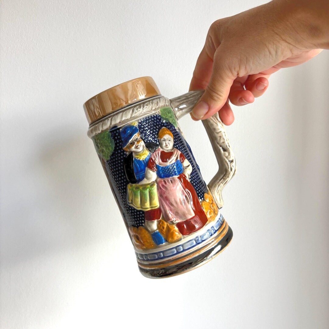 Vintage German Beer Stein | Relief Tavern Scene With Couple | West ...