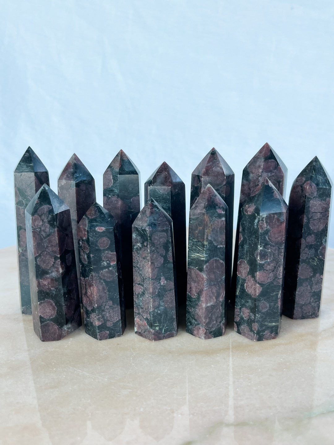 Garnet Astrophyllite Tower | Handmade Crystal Tower Point | Modern Home ...