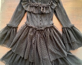 1970s Semi Sheer Wednesday Addams Dress - Black Ruffle Trim, M - Etsy