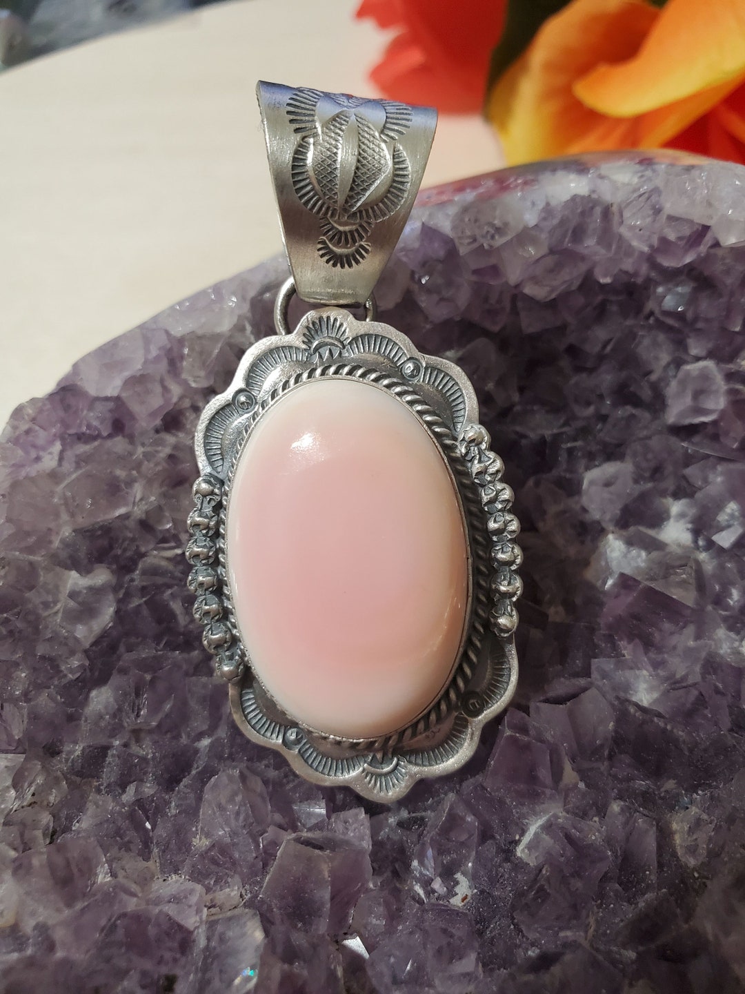 Large Conch Shell Pendant/sterling Silver Shell Pendant/pink Conch ...