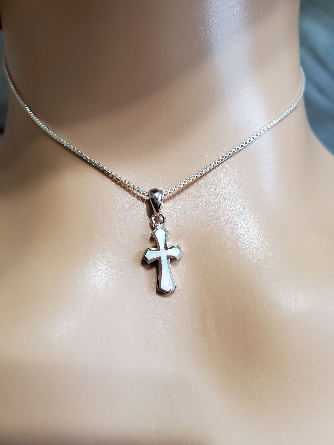 Opal Cross Necklace/sterling Silver Cross/small Fire Opal Cross/white ...