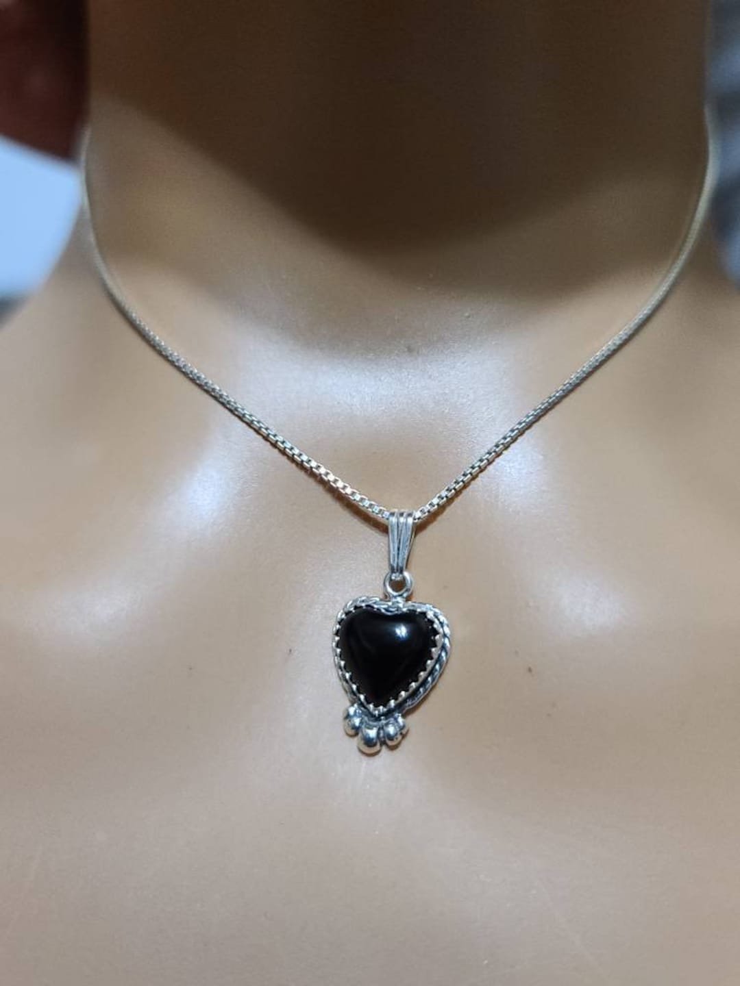 Black Heart Pendant/black Onyx Heart Necklace/sterling Silver Heart ...