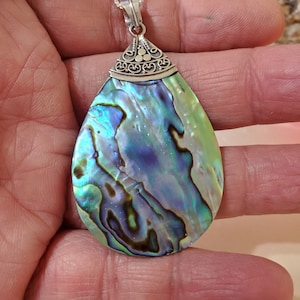 Teardrop Abalone Shell Pendant Necklace / Sterling Silver Jewelry ...