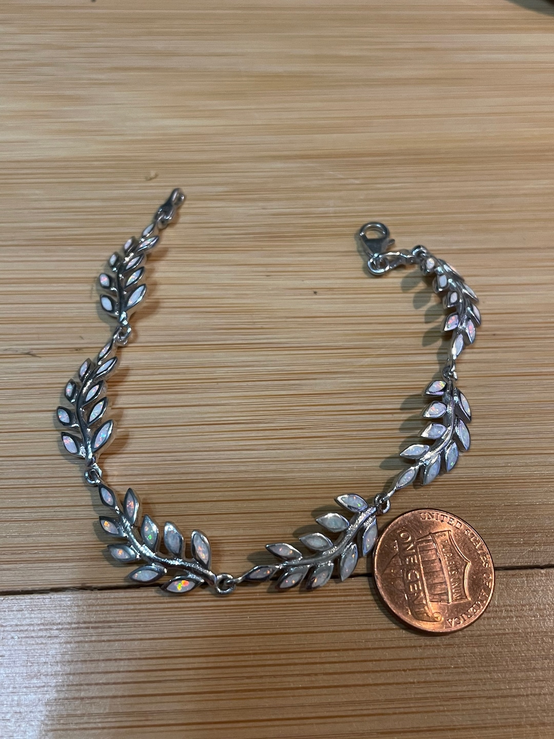 Leaf Bracelet/sterling Silver Leaf Bracelet/fire Opal Leaf Bracelet ...
