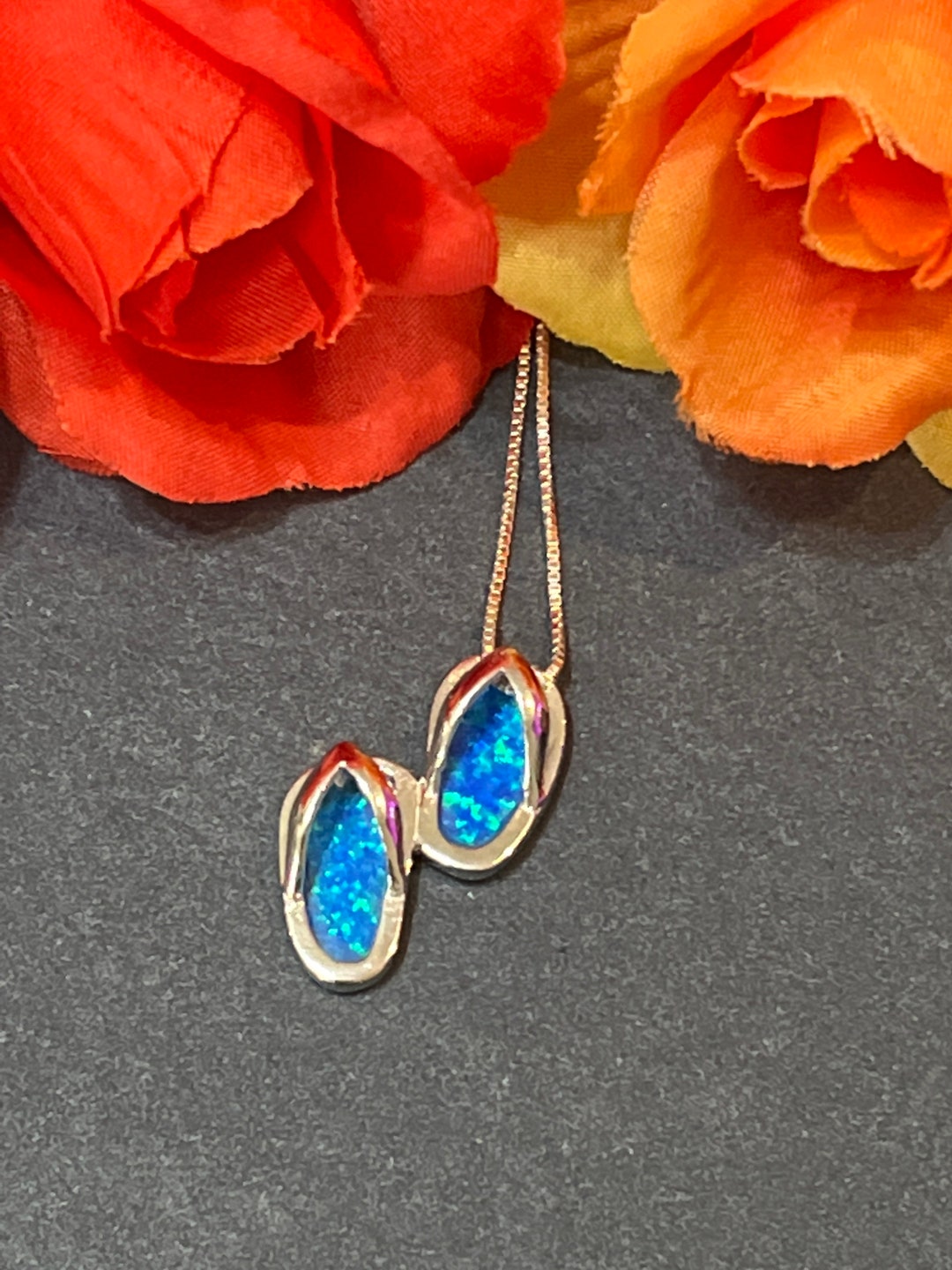 Sandy Toe Pendant/blue Opal Sandals Necklace/sterling Silver Sandals ...