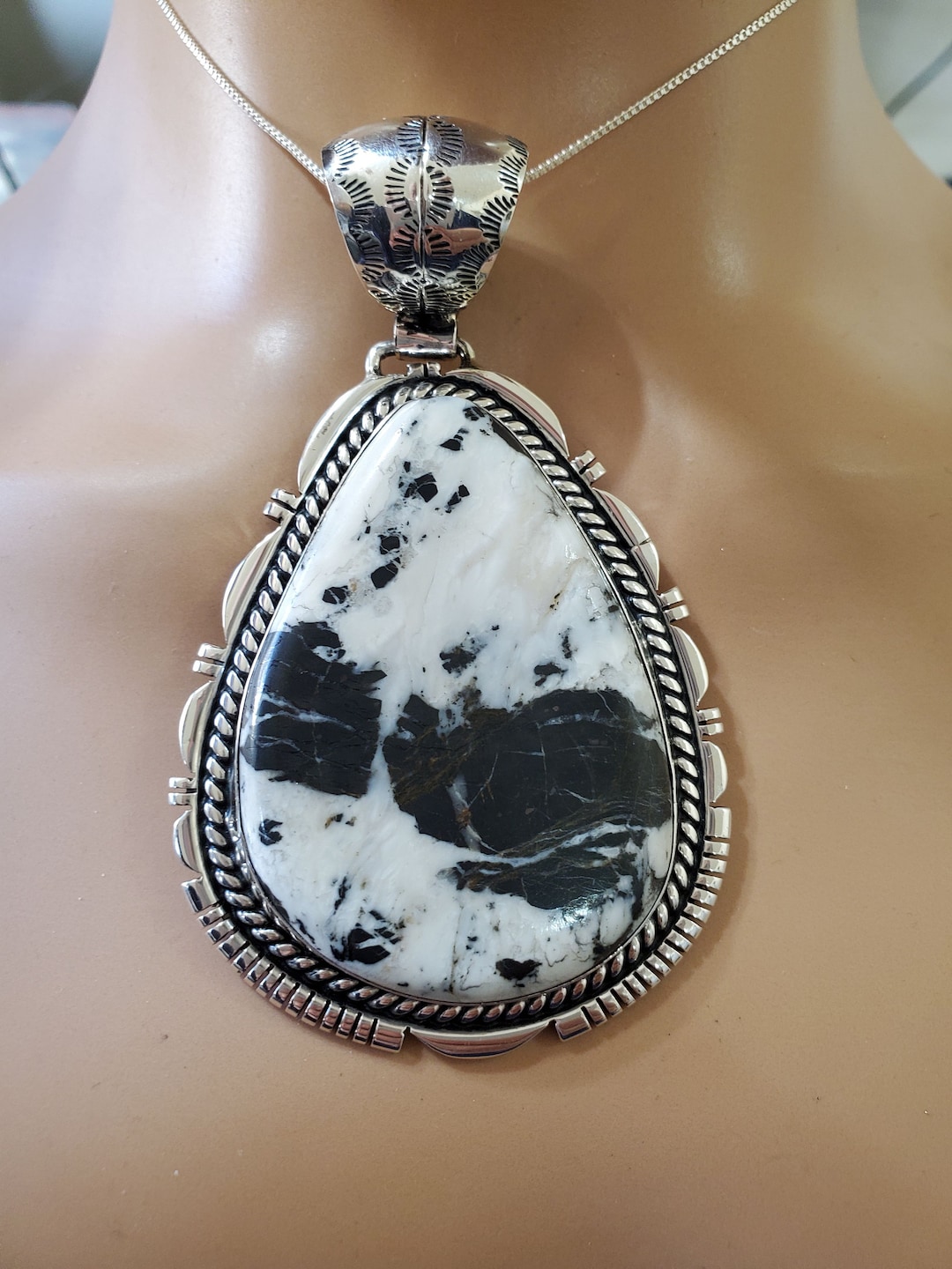 Large White Buffalo Pendant/genuine 925 Sterling Silver Pendant/white ...