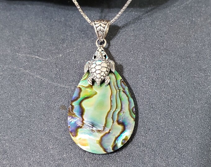 Teardrop Abalone Shell Pendant Necklace / Sterling Silver Jewelry ...