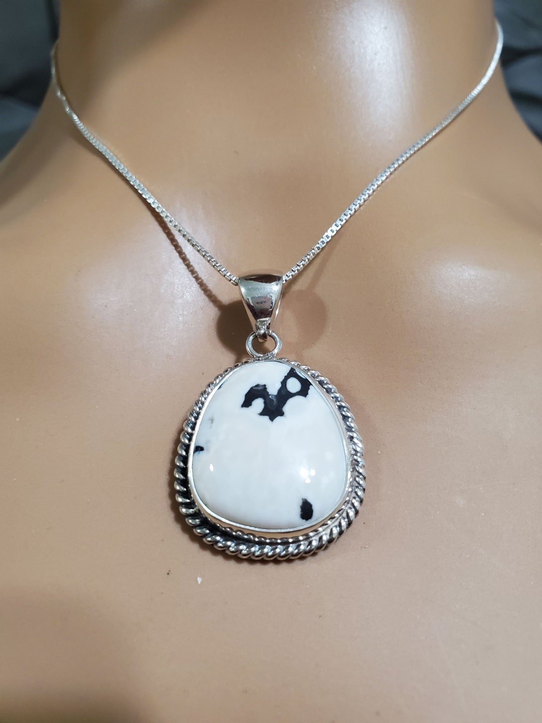 White Buffalo Pendant Necklace/sterling Silver/white Turquoise Pendant ...