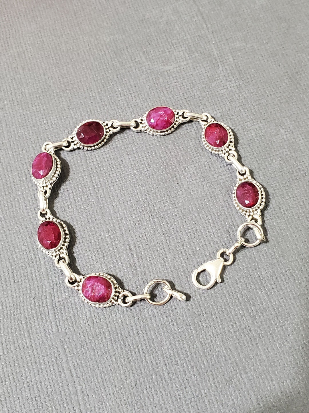 Ruby Link Bracelet/ Ruby Bracelet/ Ruby / Sterling Silver Bracelet ...