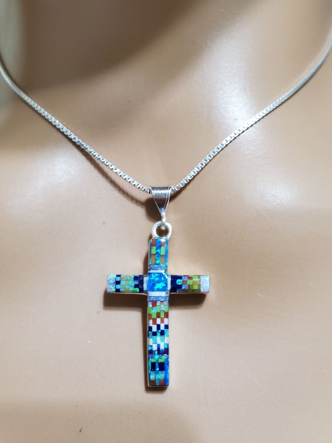 Little Inlay Cross Pendant /mosaic Cross/inlay Cross/dainty Cross/box ...