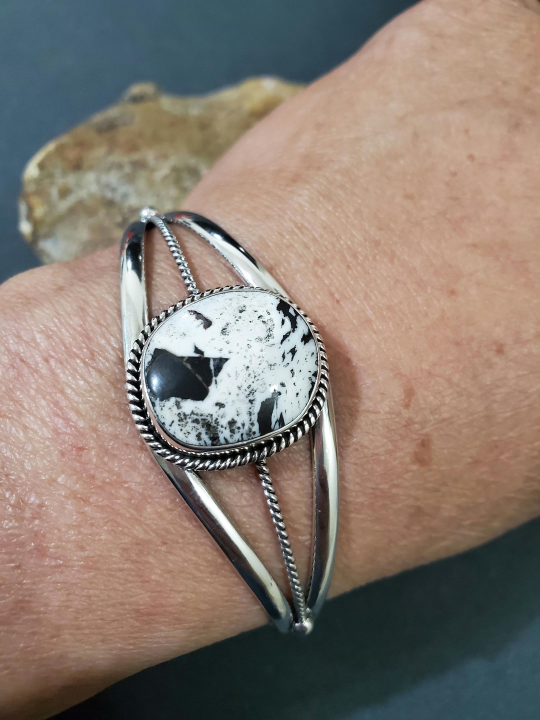 White Buffalo Cuff / Sterling Silver/white Buffalo Cuff Bracelet/silver ...