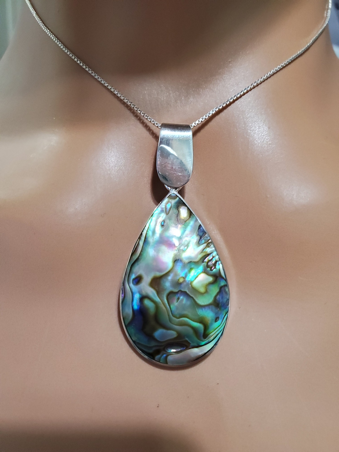 Teardrop Abalone Shell Pendant Necklace / Sterling Silver Jewelry ...
