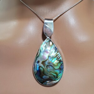 Teardrop Abalone Shell Pendant Necklace / Sterling Silver Jewelry ...