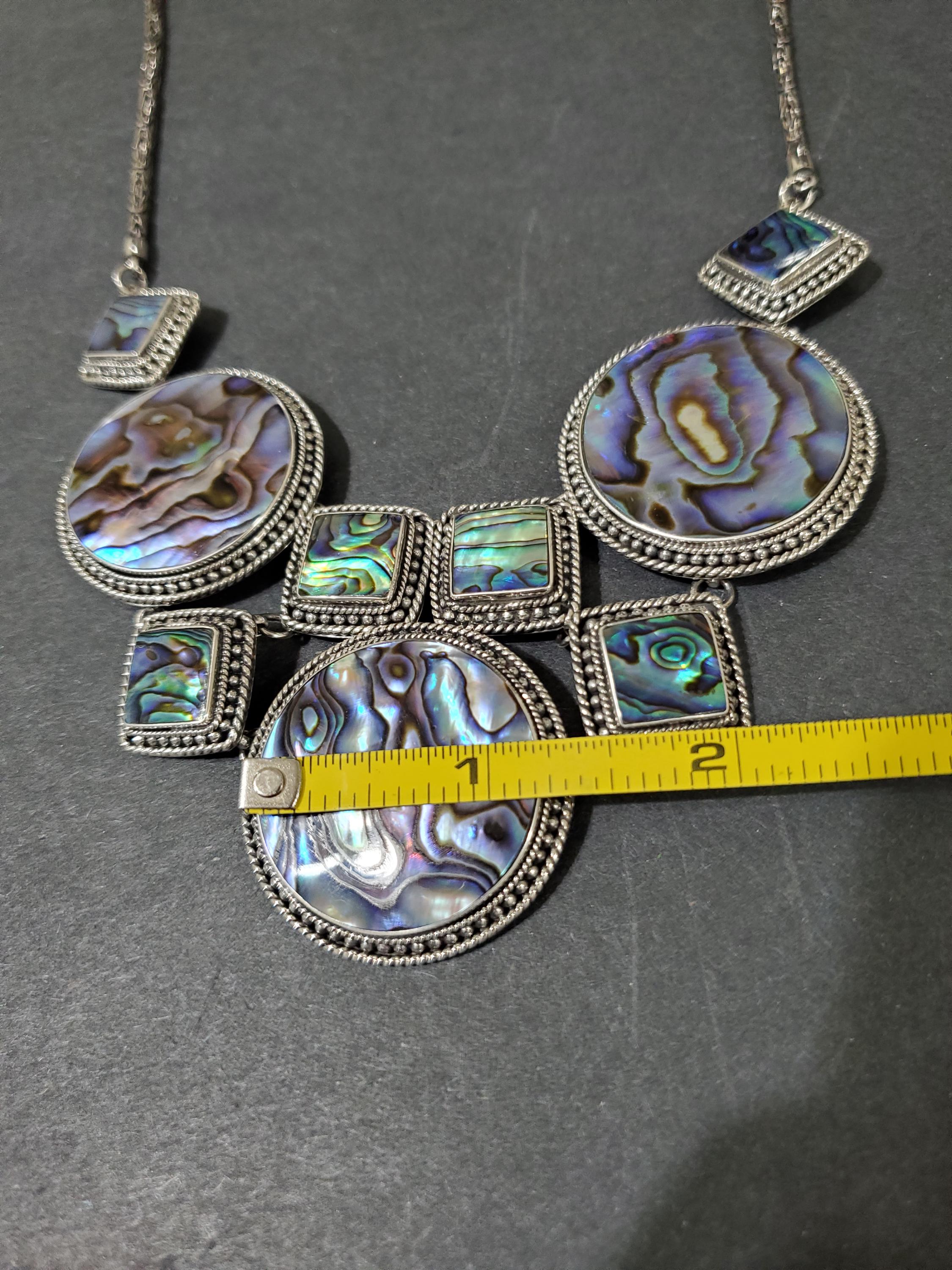 Abalone Shell Pendant Necklace / Sterling Silver / Tiered Necklace ...