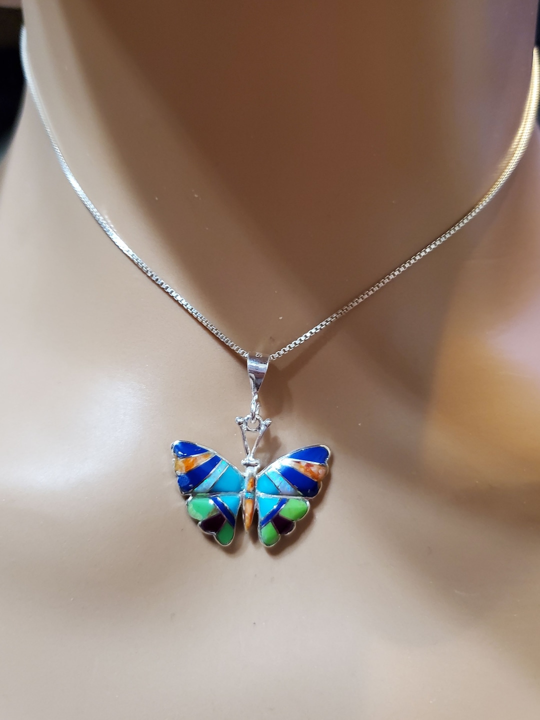 Mosaic Butterfly Pendant/multi Color Inlay Butterfly Necklace/intarsia ...