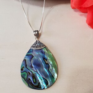 Teardrop Abalone Shell Pendant Necklace / Sterling Silver Jewelry ...