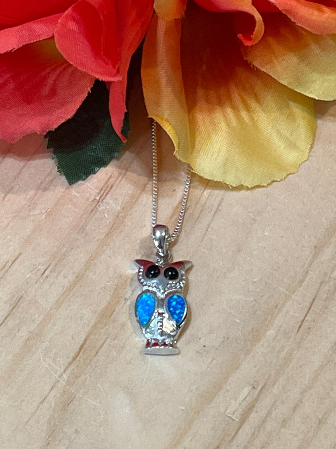 Blue Opal Owl Pendant Necklace / Blue Opal Jewelry / Owl Pendant / Owl ...