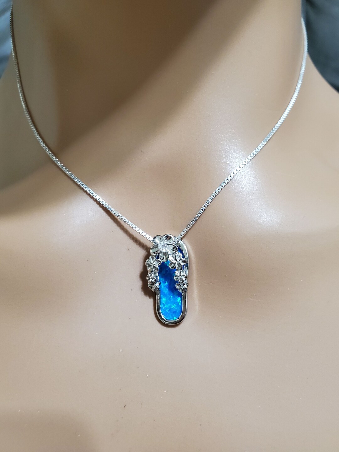 Flip Flop Sandy Toe Pendant/blue Opal Flip Flop Necklace/sterling ...