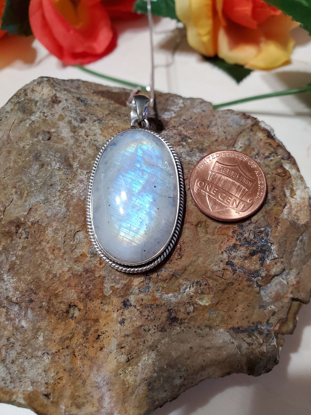 Blue Flash Rainbow Moonstone Pendant Necklace/moonstone/natural ...