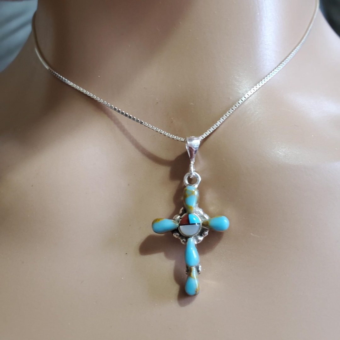 Small Turquoise Cross/blue Turquoise Silver Cross/dainty Turquoise ...