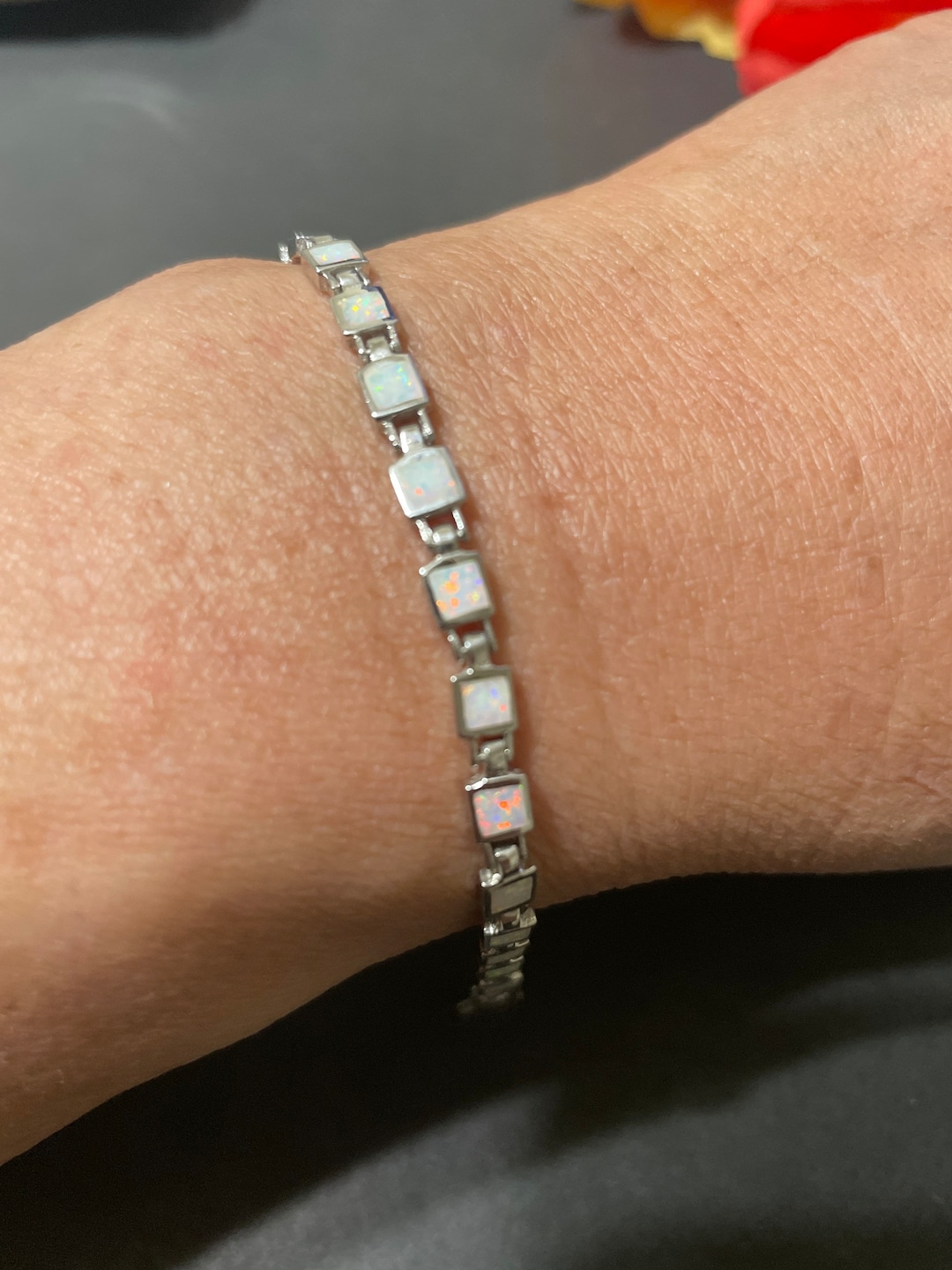 Dainty Inlay White Opal Link Bracelet/sterling Silver Bracelet/fire ...