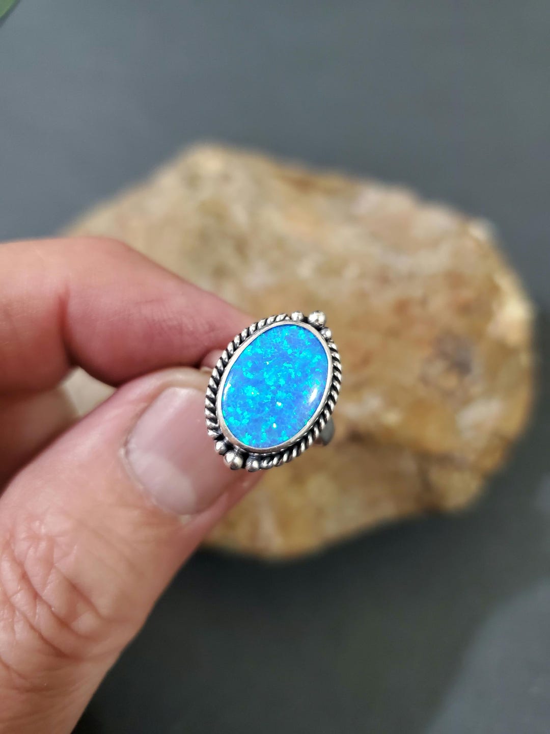 Blue Fire Opal Ring/blue Opal Ring/dainty Blue Ring/sterling Silver ...