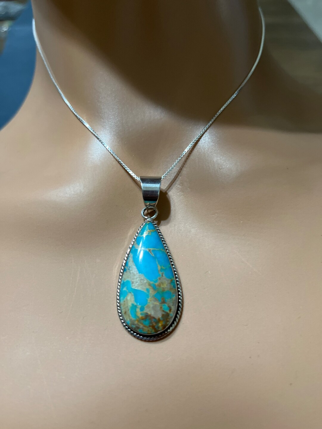 Teardrop Turquoise Pendant Necklace/pendant Turquoise /statement ...