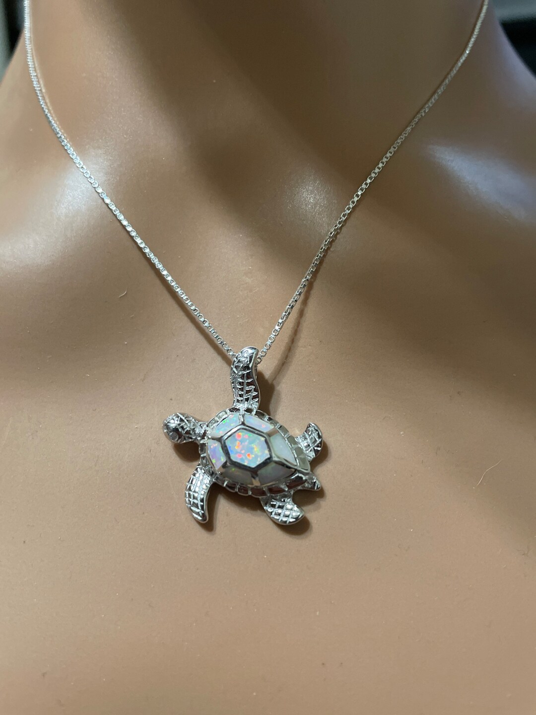 Dainty Sea Turtle Pendant/fire Opal Pendant/white Opal Sea Turtle/large ...