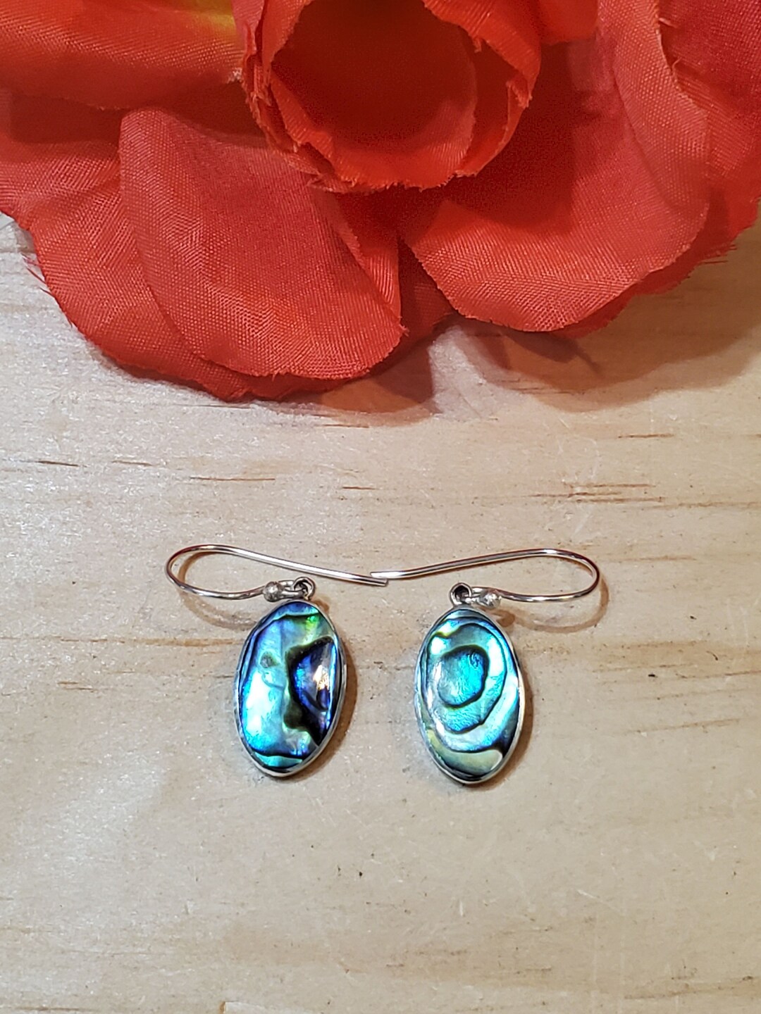 Oval Abalone Shell Dangle Earrings/ Sterling Silver Earrings / Oval ...
