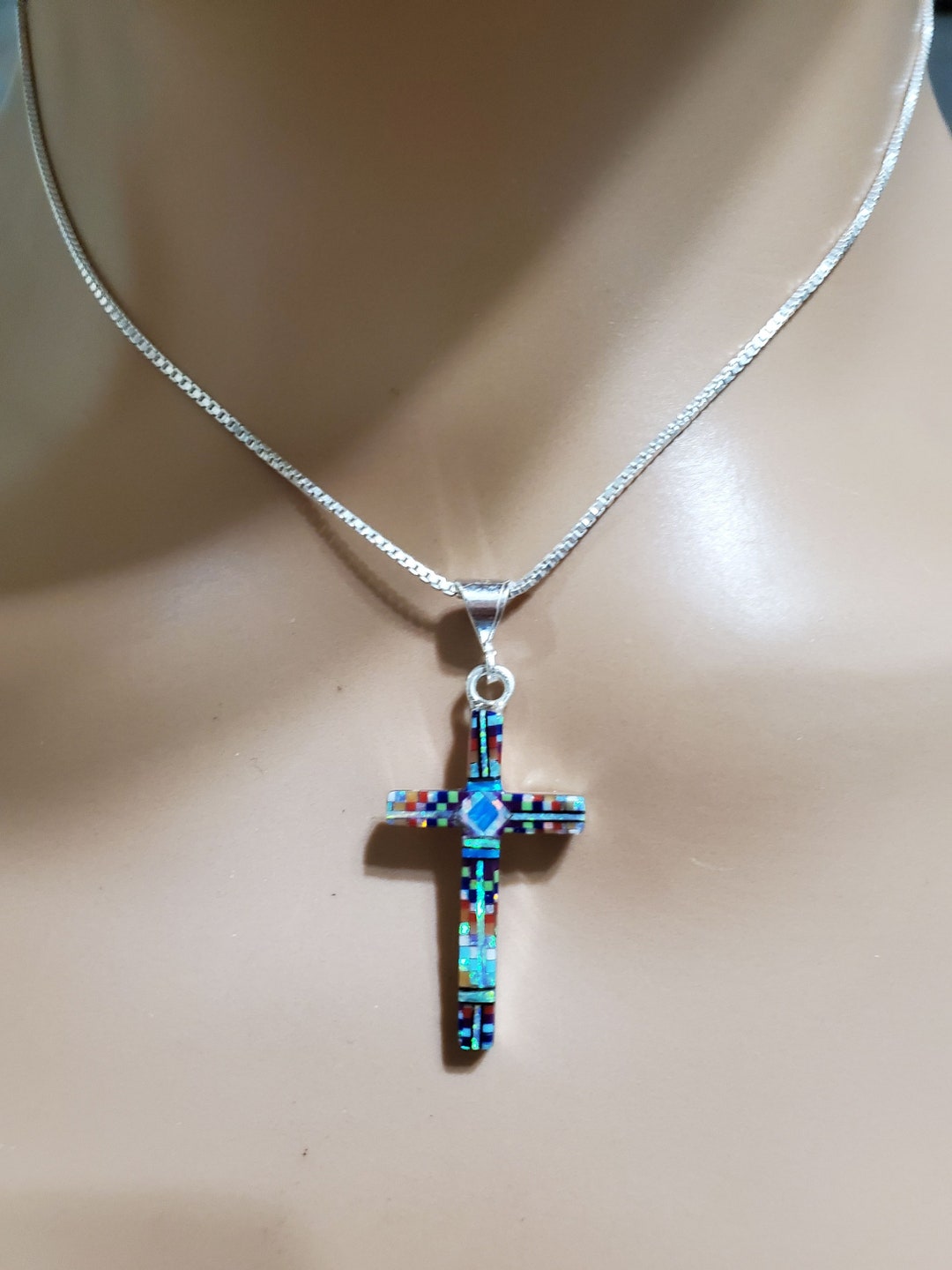 Little Inlay Cross Pendant /mosaic Cross/inlay Cross/dainty Cross/box ...