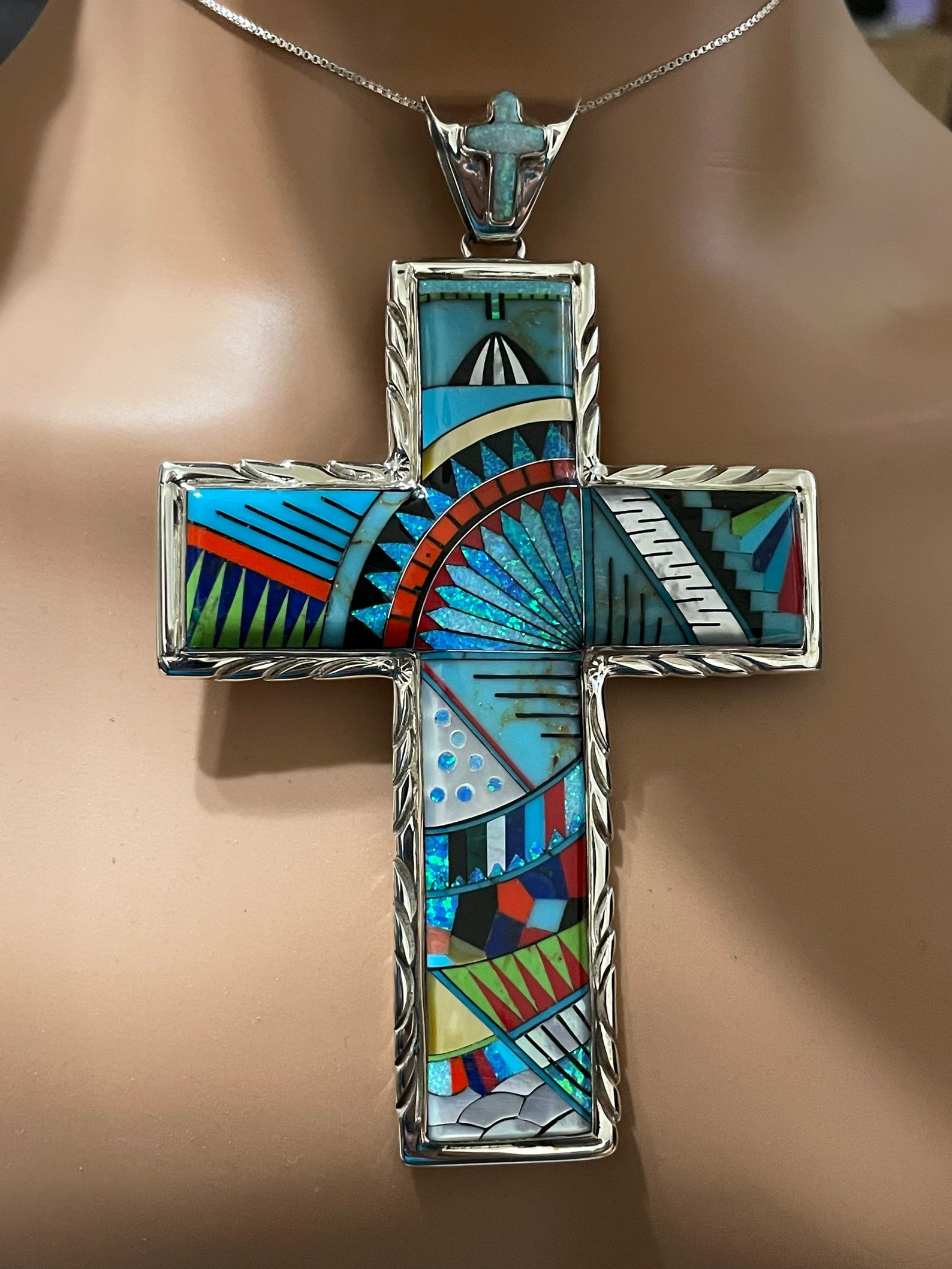 Large Inlay Cross/mosaic Silver Cross/opal Inlay Cross/big Silver Cross ...