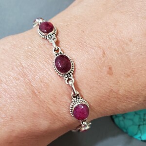 Ruby Link Bracelet/ Ruby Bracelet/ Ruby / Sterling Silver Bracelet ...