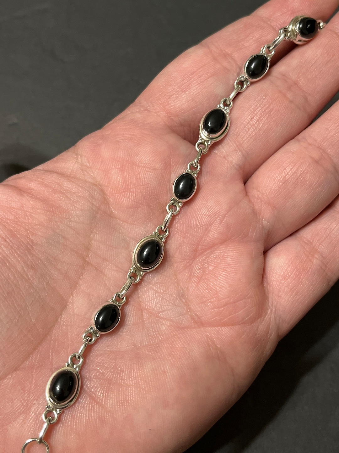 Black Onyx Link Bracelet/ Black Onyx Bracelet/ Black Onyx/ Sterling ...