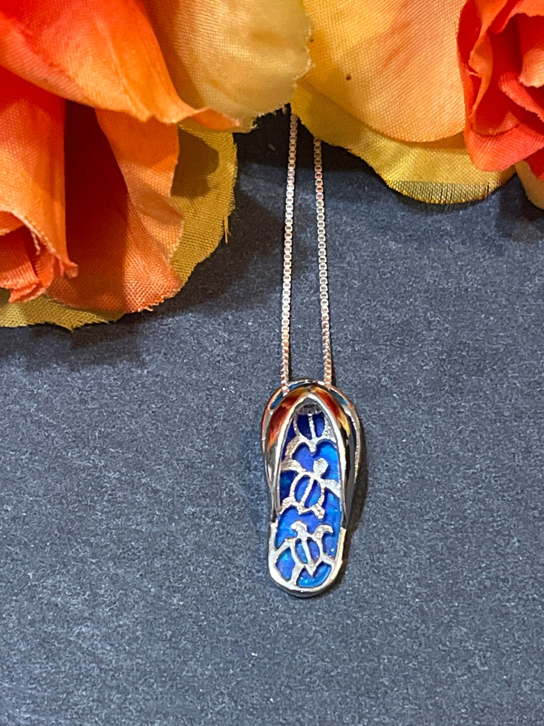 Sandy Toe Pendant/blue Opal Turtle Sandals Necklace/sterling Silver ...