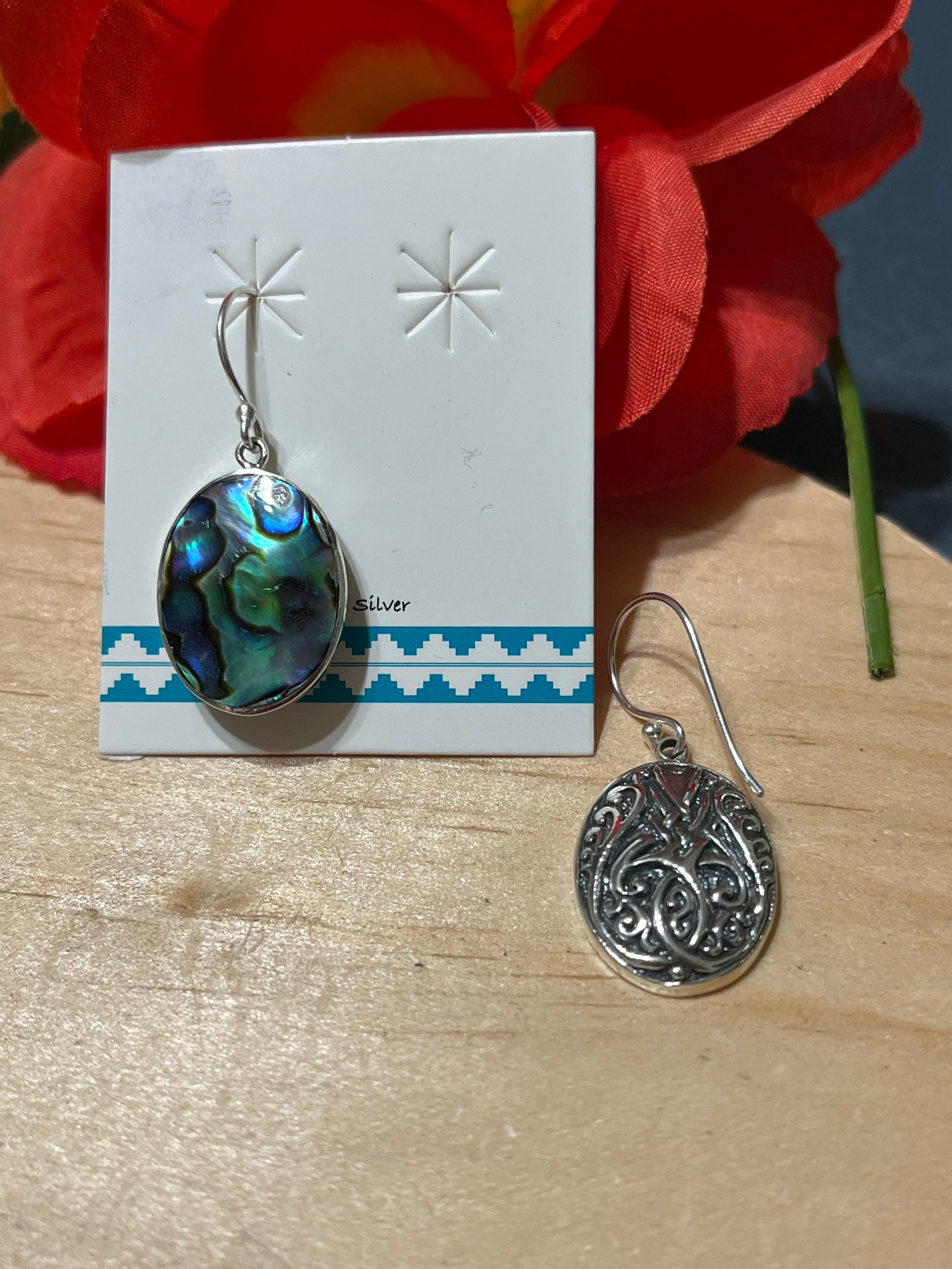 Large Oval Abalone Shell Earrings / Sterling Silver /abalone Shell ...