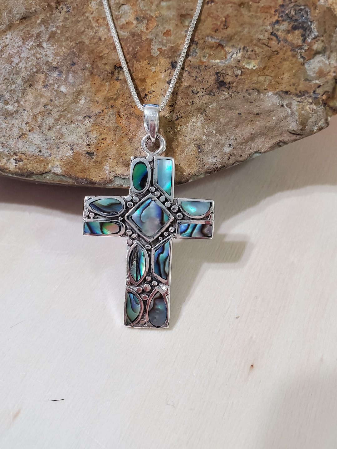 Cross With Abalone Shell Inlay Pendant Necklace/religious Cross/cross ...