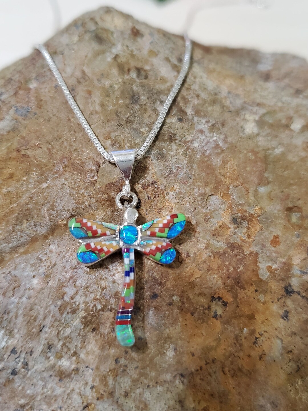 Opal Inlay Dragonfly Pendant Necklace /dainty Dragonfly Necklace/opal ...