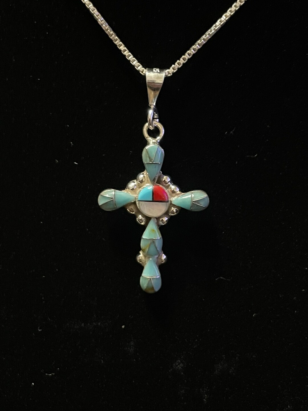 Small Turquoise Cross/blue Turquoise Silver Cross/dainty Turquoise ...