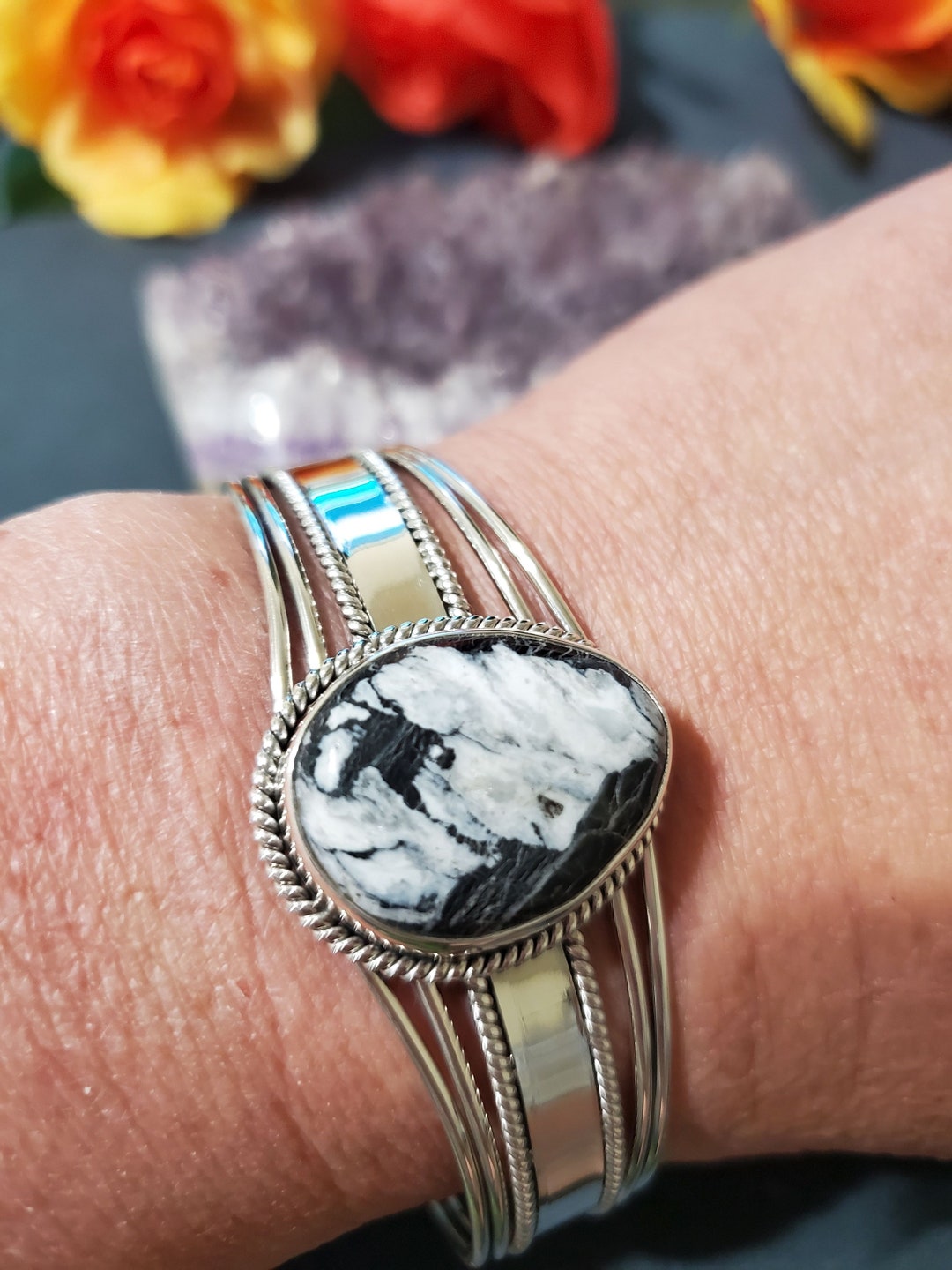White Buffalo Cuff Bracelet/sterling Silver/cuff Bracelet/silver Cuff Bracelet/white Turquoise ...