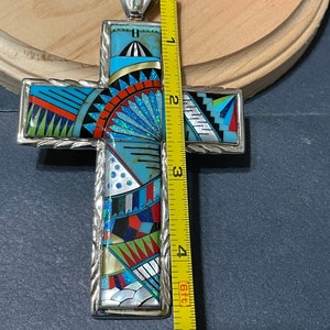 Large Inlay Cross/mosaic Silver Cross/opal Inlay Cross/big Silver Cross ...