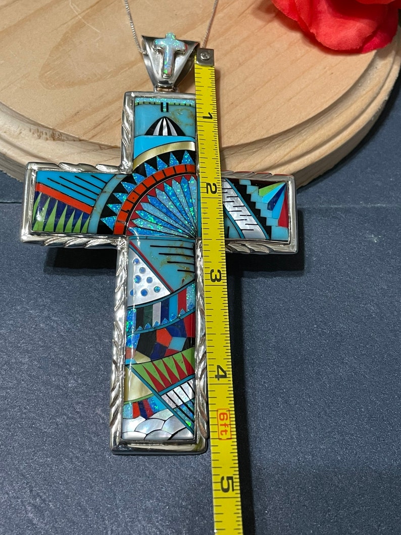 Large Inlay Cross/mosaic Silver Cross/opal Inlay Cross/big Silver Cross ...