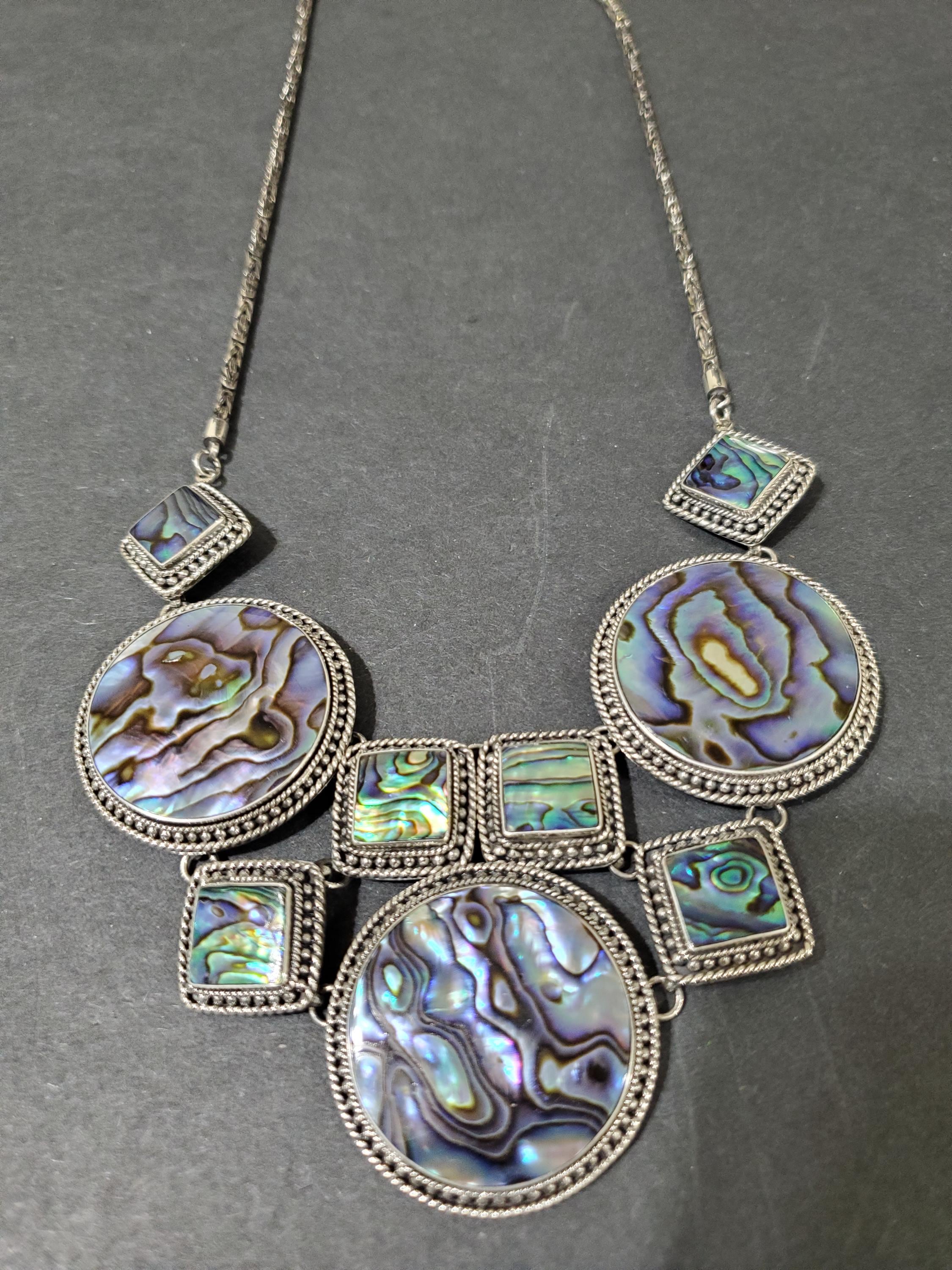 Abalone Shell Pendant Necklace / Sterling Silver / Tiered Necklace ...