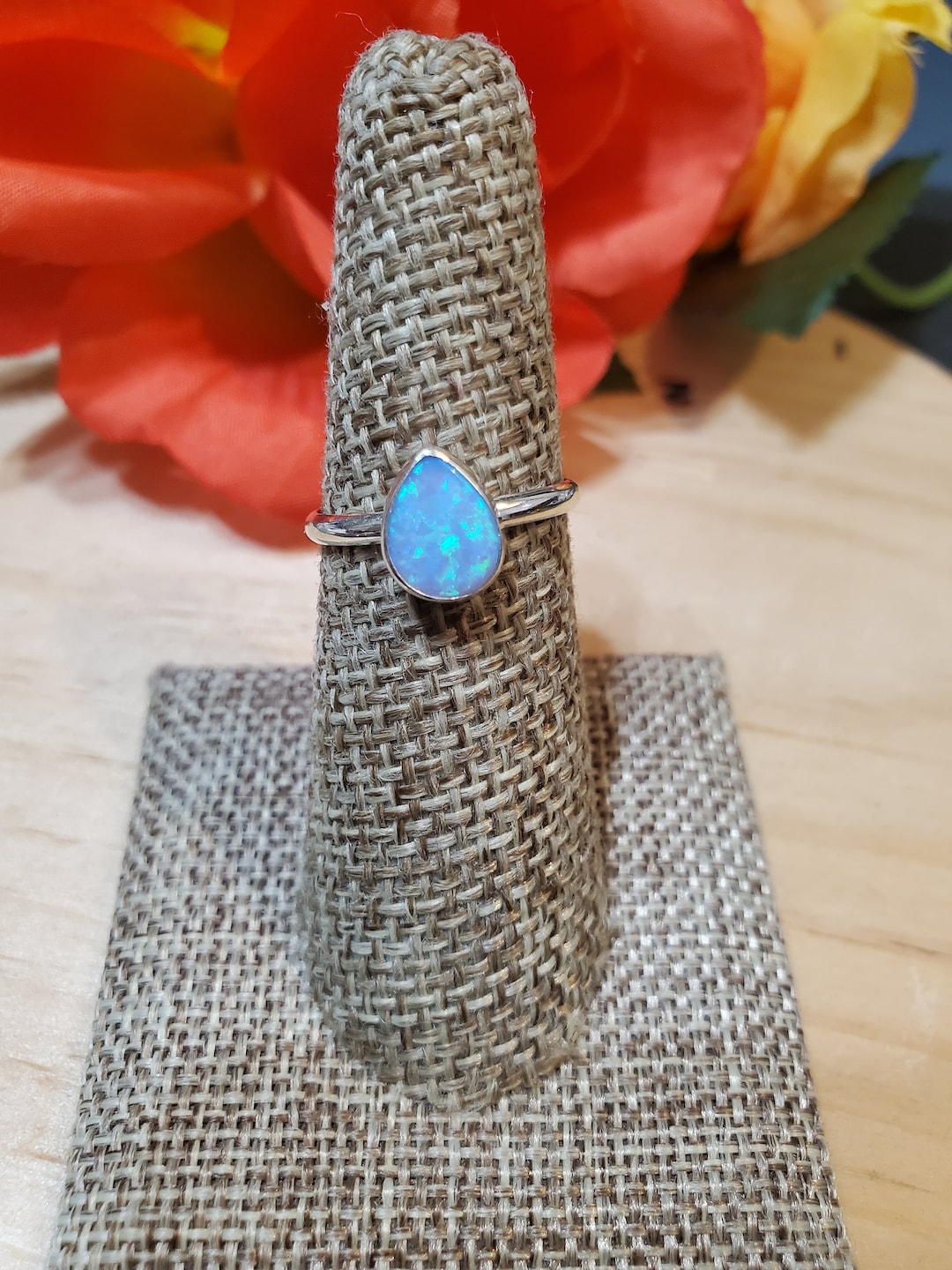 Simple Opal Ring/blue Opal Ring/dainty Blue Ring/sterling Silver Ring/fire Opal Ring/fire Deep ...