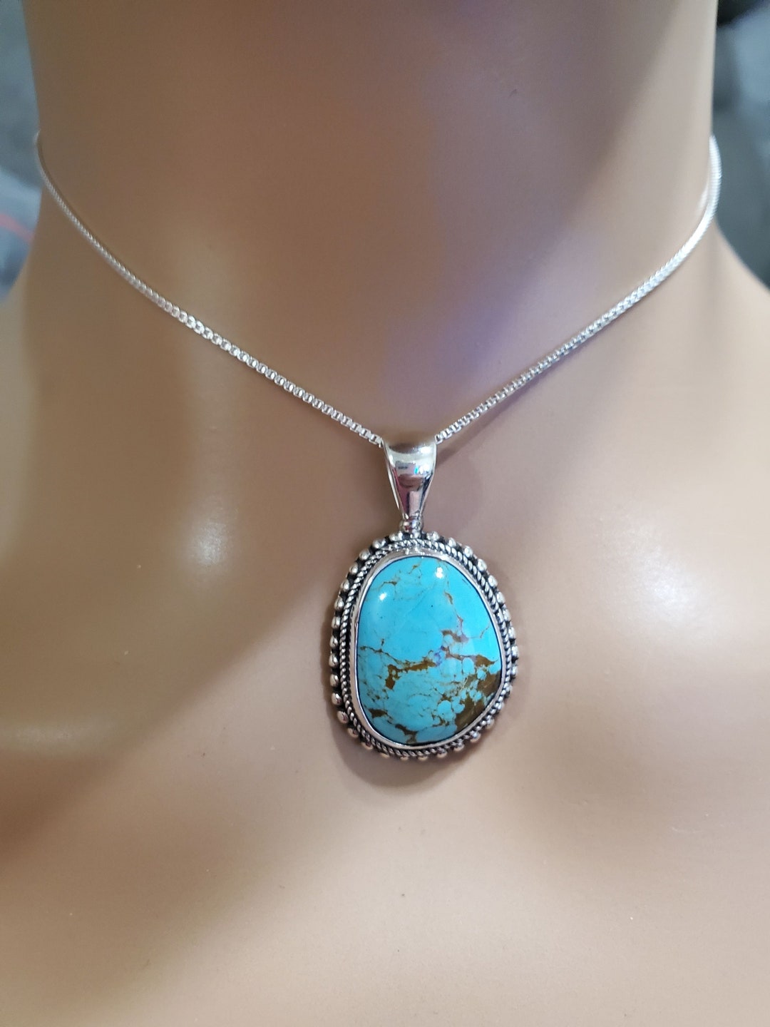 Pendant Turquoise/blue Turquoise Pendant /large Pendant/sterling Silver ...