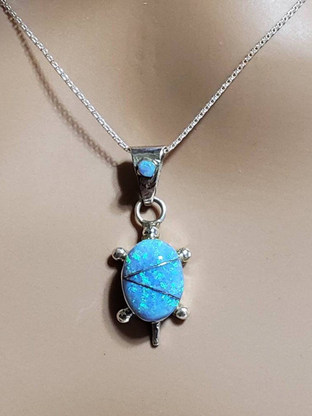 Turtle Pendant Necklace / Blue Opal Turtle Necklace / Turtle Necklace ...