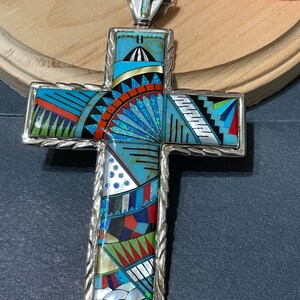 Large Inlay Cross/mosaic Silver Cross/opal Inlay Cross/big Silver Cross ...