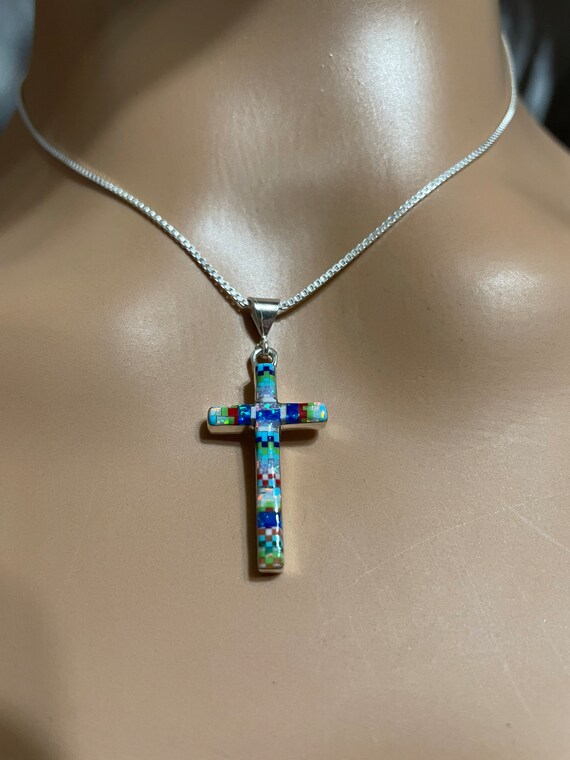 Little Inlay Cross Pendant /mosaic Cross/inlay Cross/dainty - Etsy
