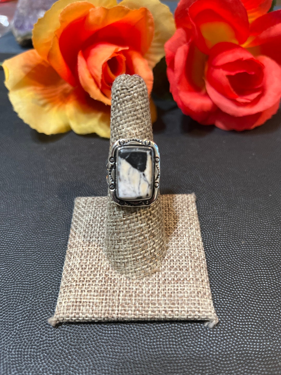 White Buffalo Ring/size 8 Ring/sterling Silver Ring/turquoise Ring ...